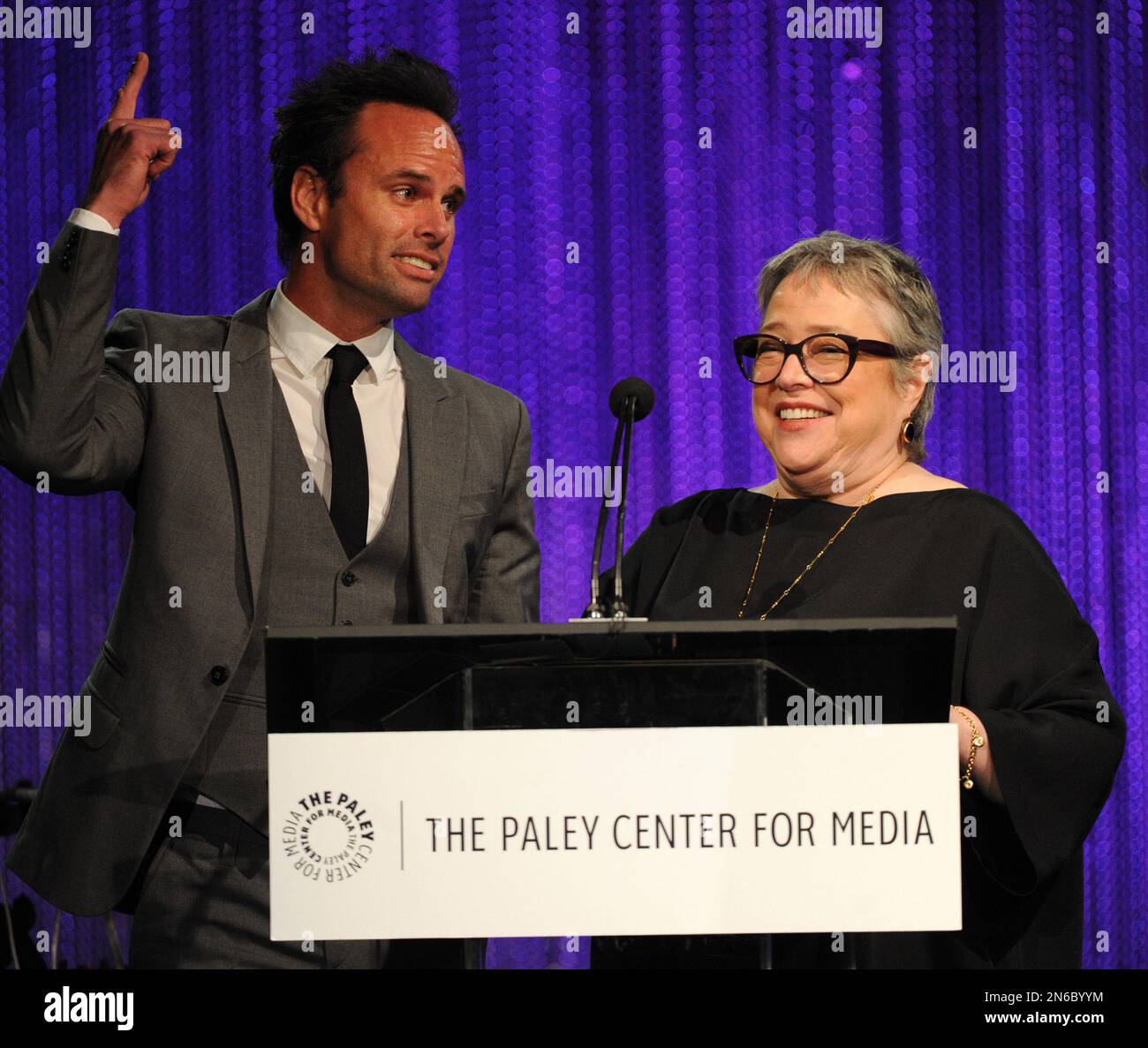 Walton Goggins, left, and Kathy Bates speak at the 2013 Benefit Gala ...