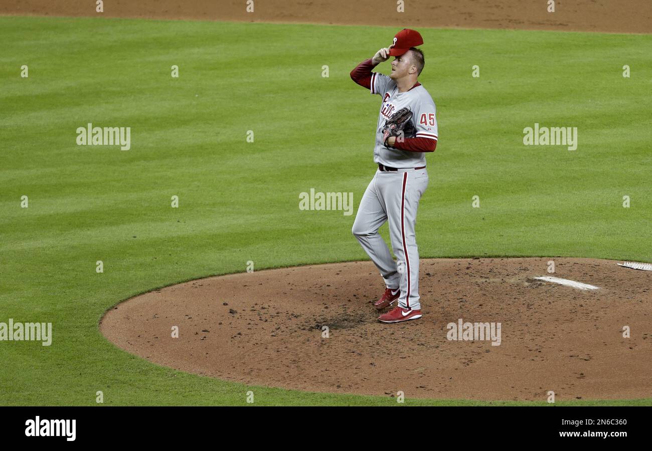 Philadelphia Phillies relief pitcher Zach Miner adjusts his cap during ...