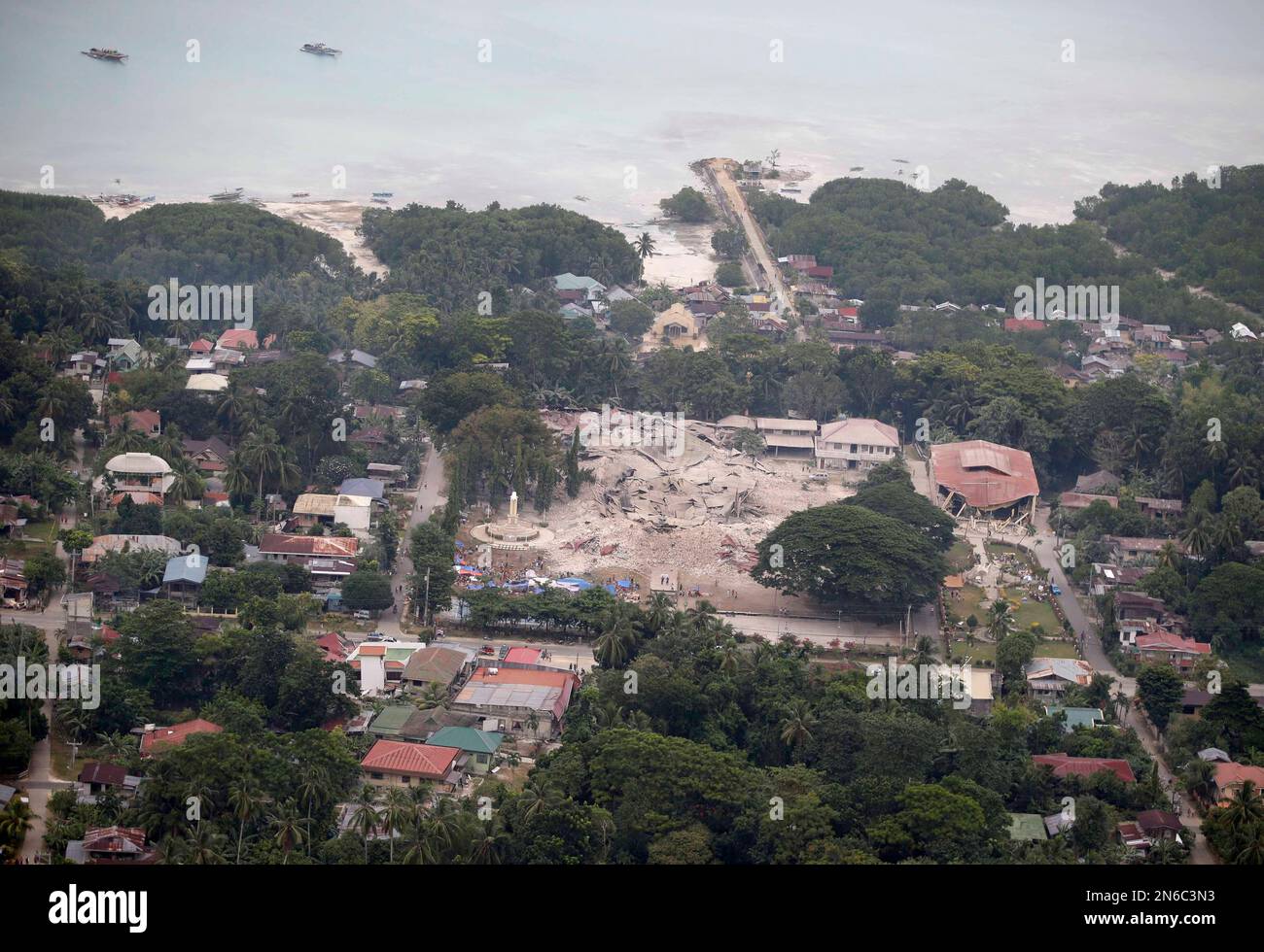 An aerial photo of the devastation of Loon township, Bohol province in ...