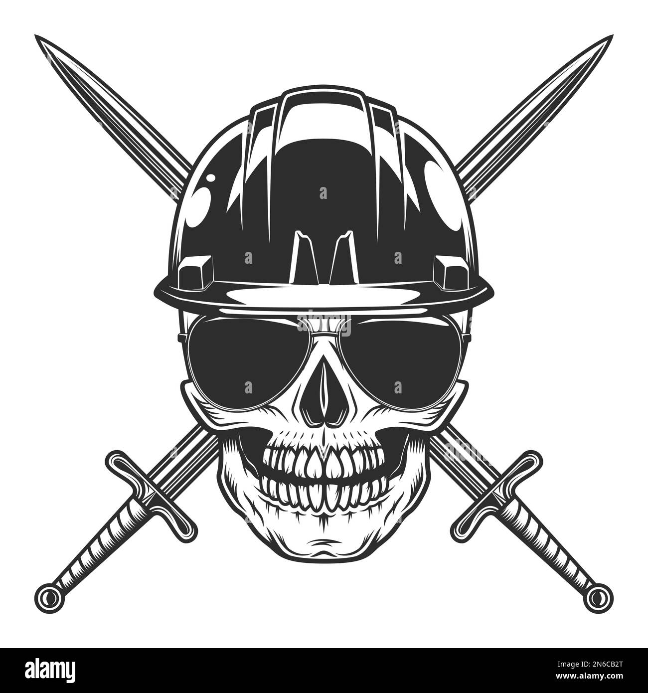 Builder skull in sunglasses with sword and hard hat helmet from new ...