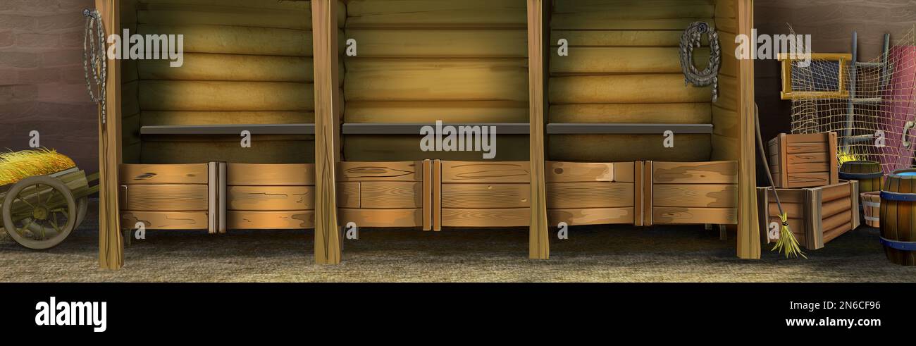 Wooden Stable at the ranch indoors. Digital Painting Background ...