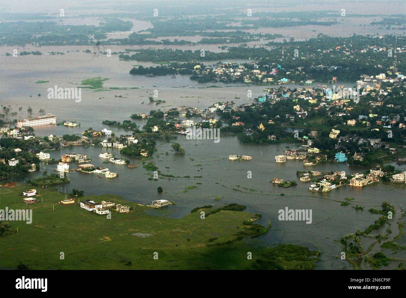 An aerial view shows an area flooded by heavy rains in the aftermath of ...