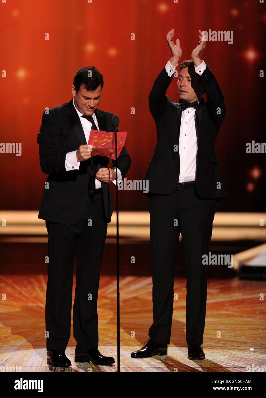 LOS ANGELES, CA - SEPTEMBER 18: (L-R) Jimmy Kimmel, Jimmy Fallon ...