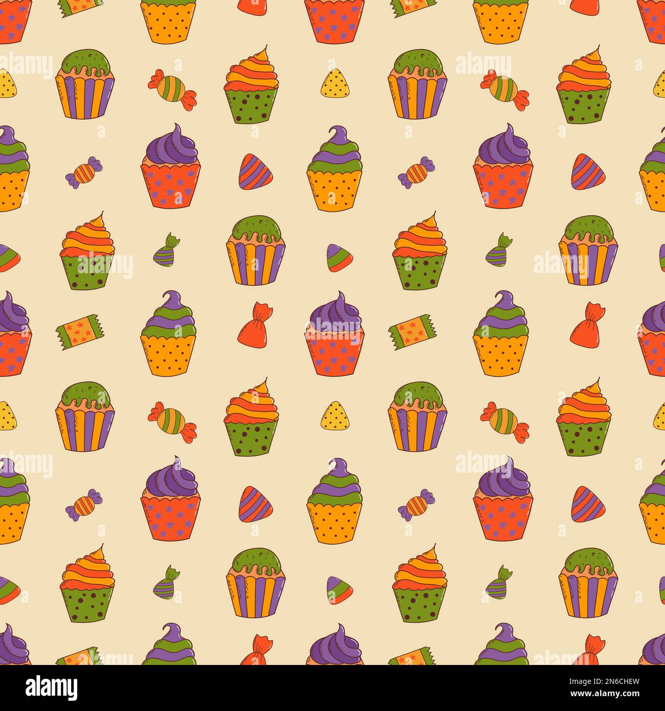 Cute halloween cupcakes seamless pattern. Halloween elements. Trick or ...