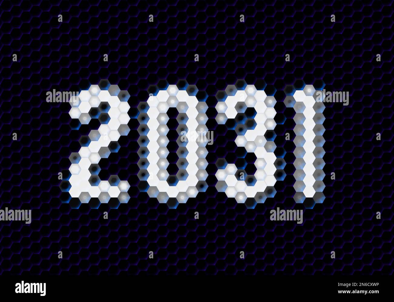 Sign of the 2031 year with hex pixel grid. New Years number or digits ...