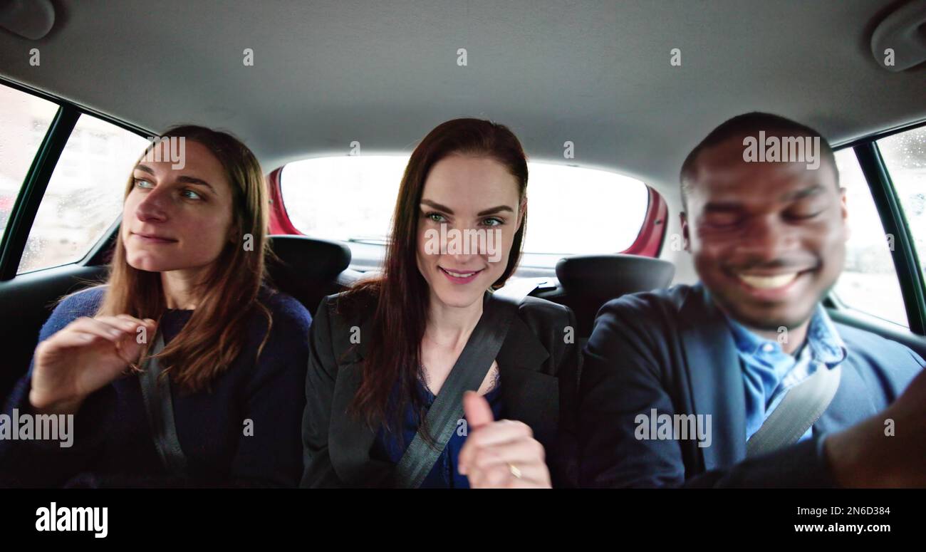Group Of Happy Friends Having Fun In The Car Stock Photo - Alamy