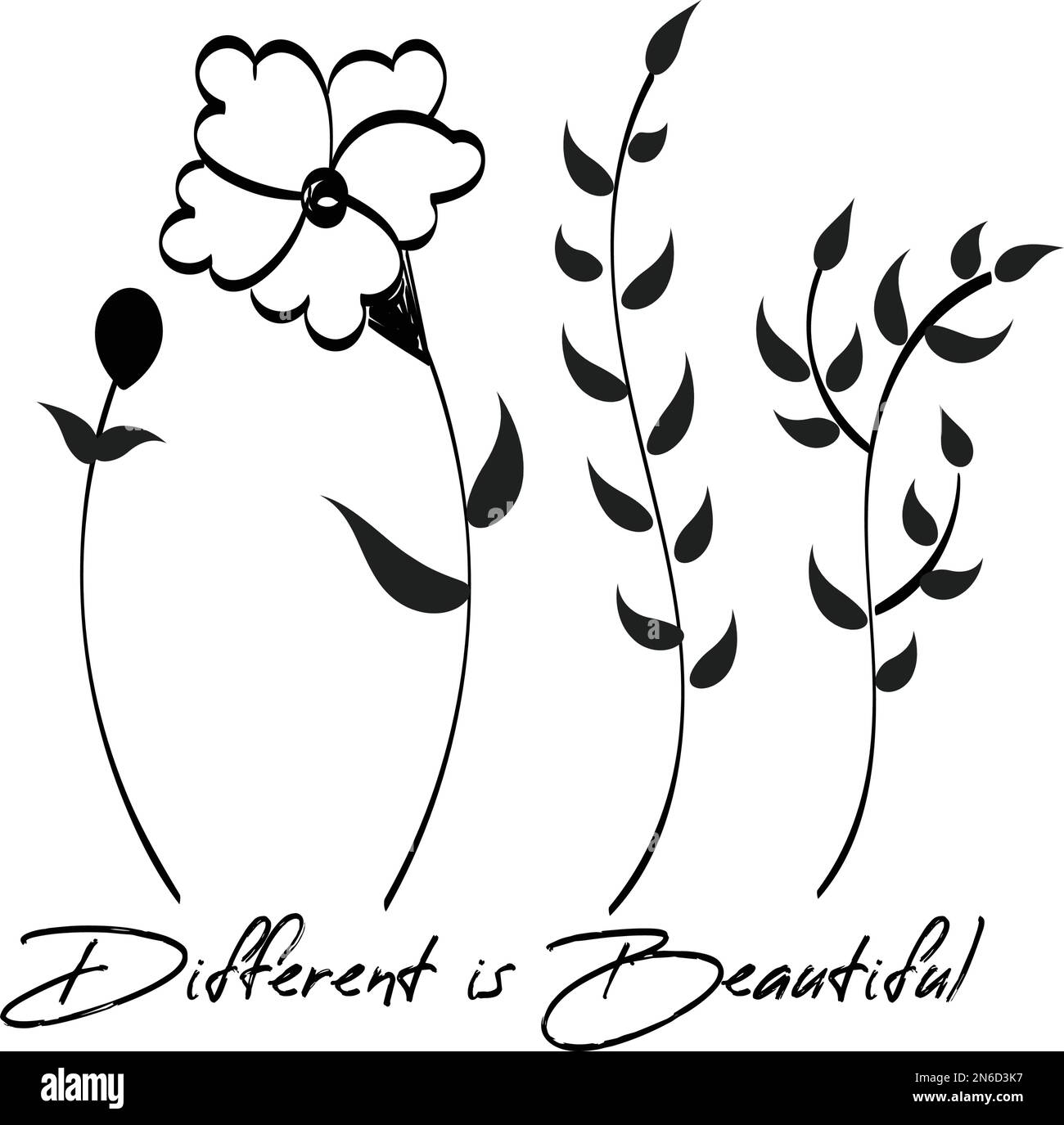 Hand Drawn flower with positive quote. Typography for print or use as ...