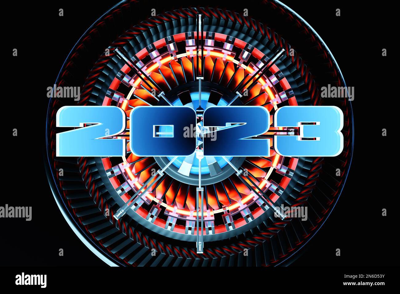 3d illustration Futuristic tech postcard with the year 2023 on the ...