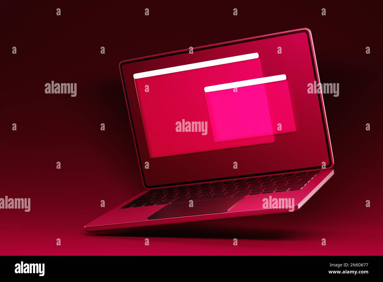 3d illustration, close up of the realistic laptop with a search window ...