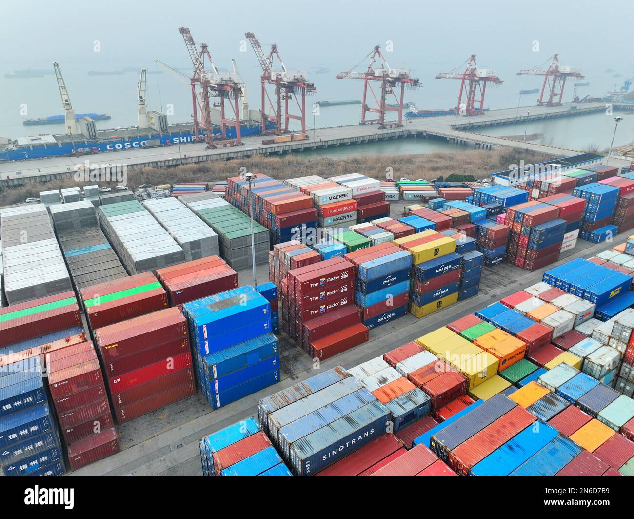Aerial photo shows the busy scene of the container terminal of Yangzhou ...