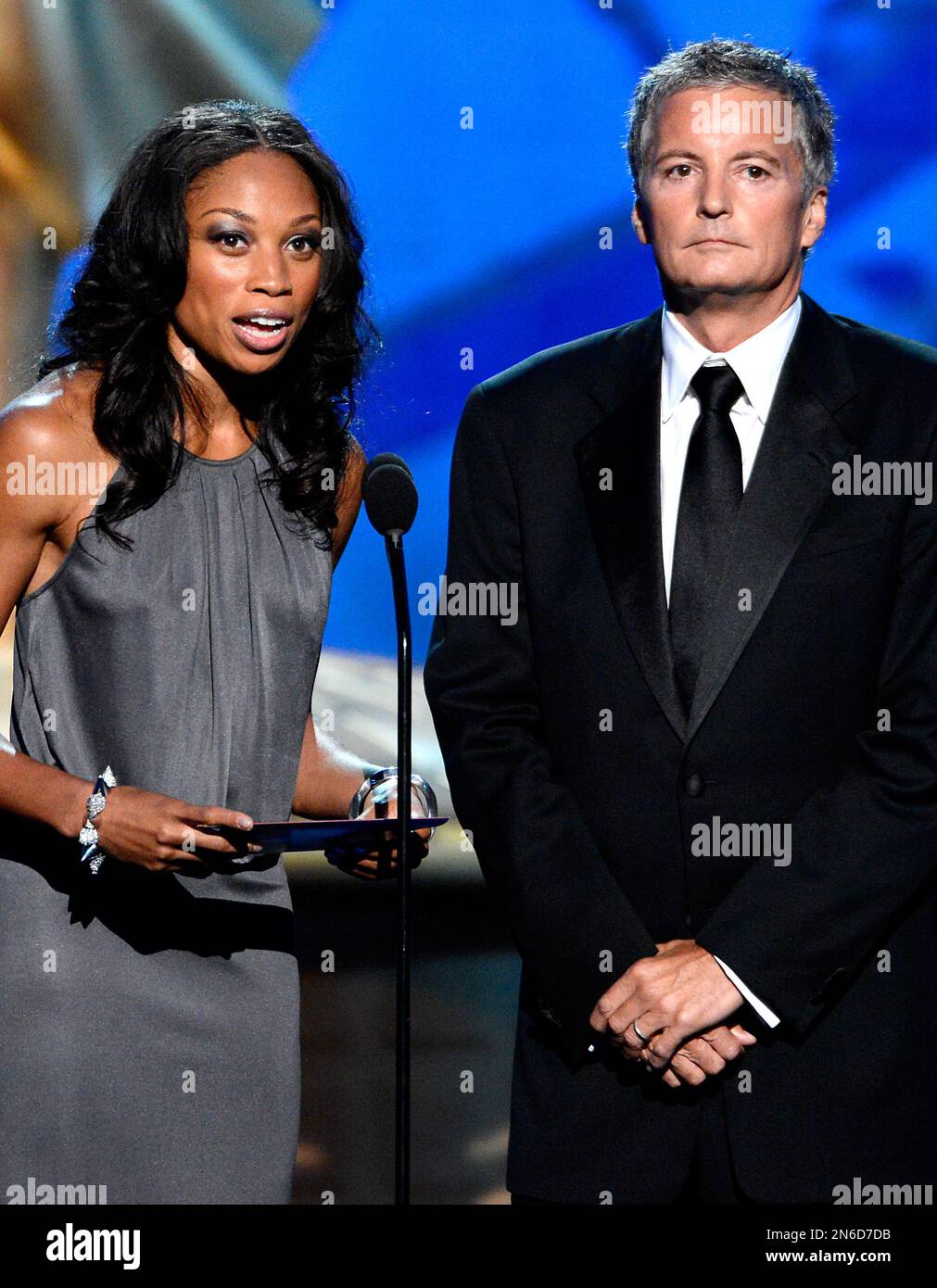 LOS ANGELES, CA - SEPTEMBER 15: Allyson Felix and David Neal onstage at ...