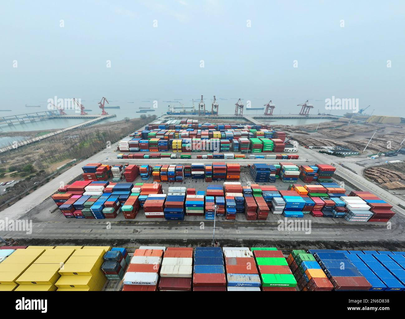 Aerial photo shows the busy scene of the container terminal of Yangzhou ...