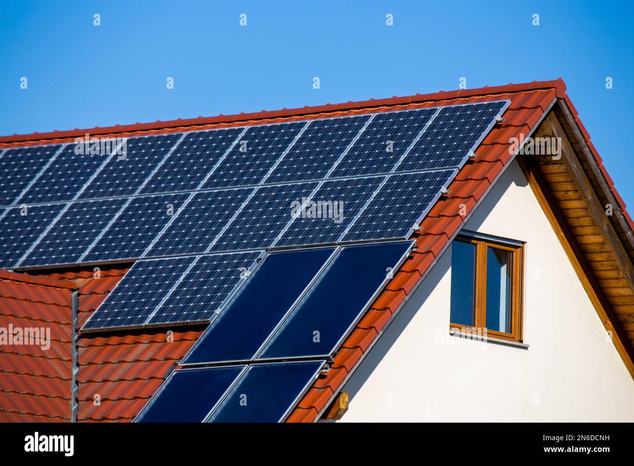 Residential house with photovoltaic system and solar thermal energy for ...