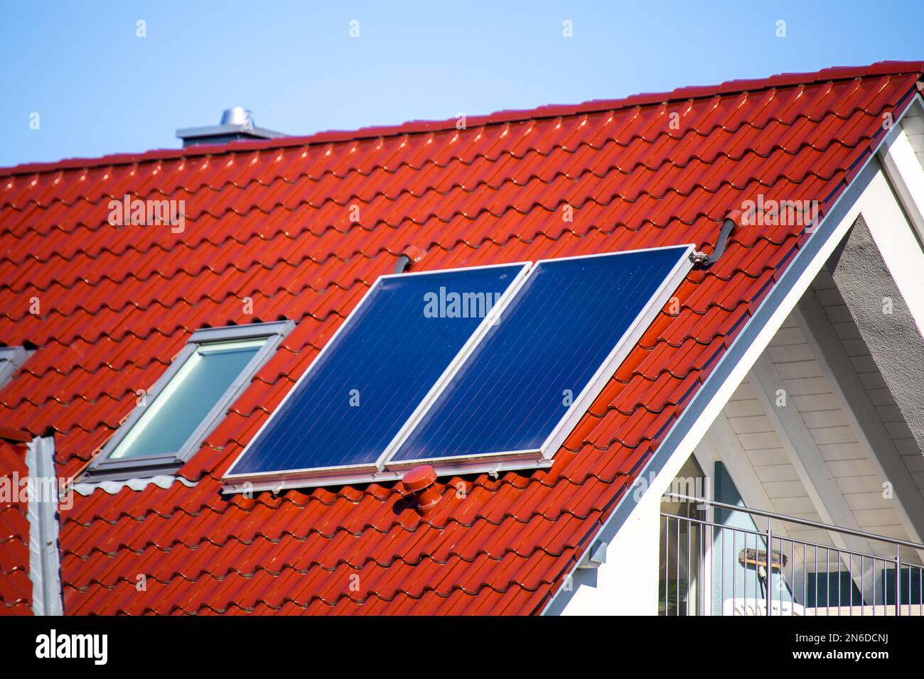 Residential house with solar thermal energy for heating and hot water ...