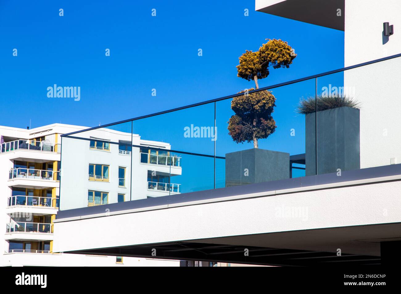 New modern glass balcony railing Stock Photo - Alamy