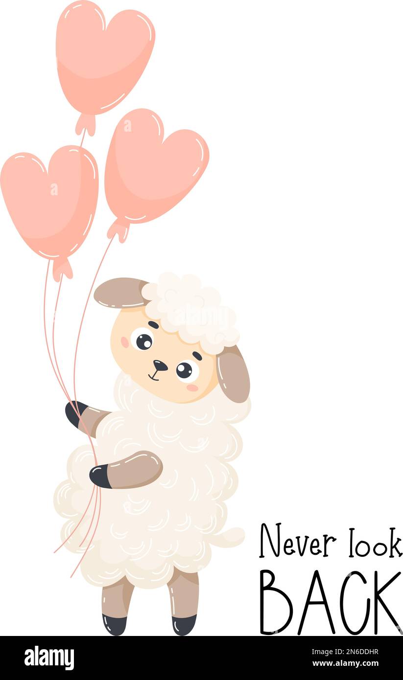 Cute sheep with balloons. Vector illustration in cartoon flat style ...