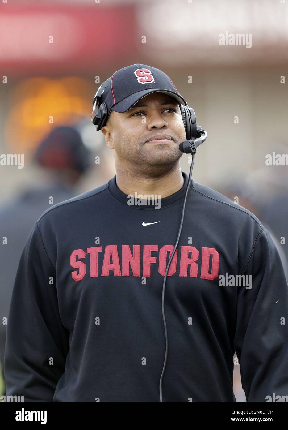 Stanford head coach David Shaw looks on in the first quarter during an ...