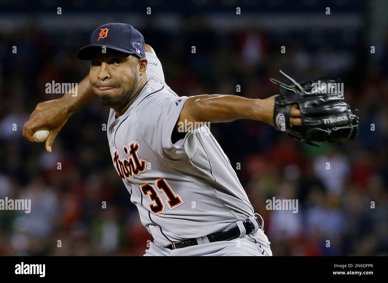 Detroit Tigers relief pitcher Jose Veras throws against the Boston Red ...