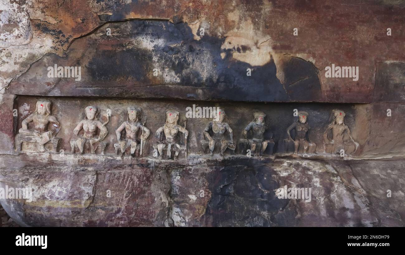 Seven Carved sculptures valled Saptamantrika, Seven Goddess, Cave 9th ...