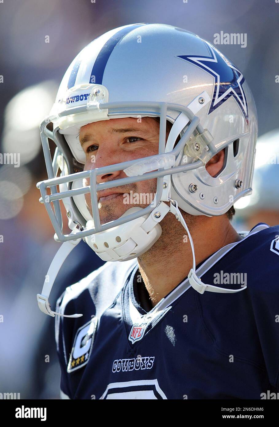 Dallas Cowboys quarterback (9) Tony Romo on the sidelines during a game ...