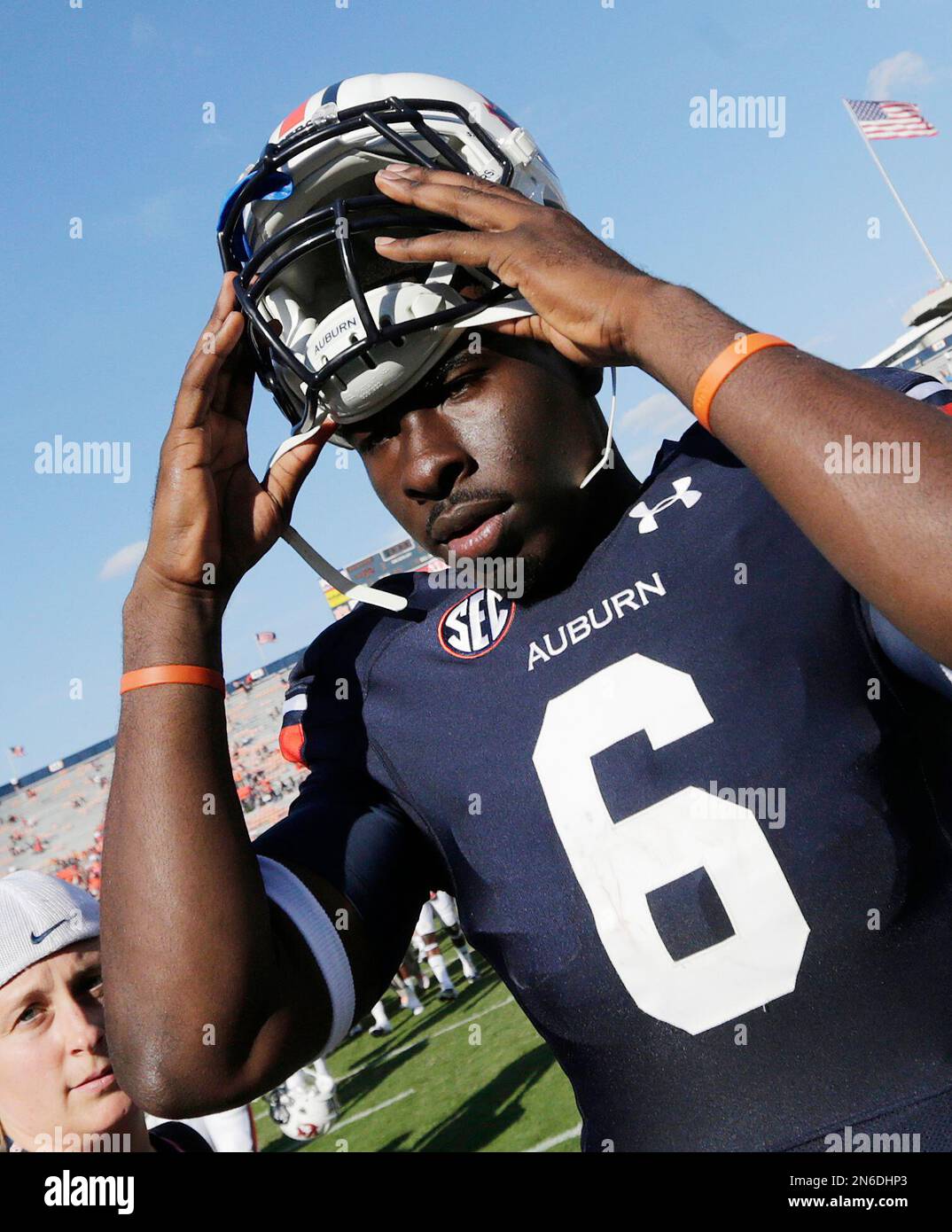 Auburn quarterback Jeremy Johnson (6) walks off the field after an NCAA ...