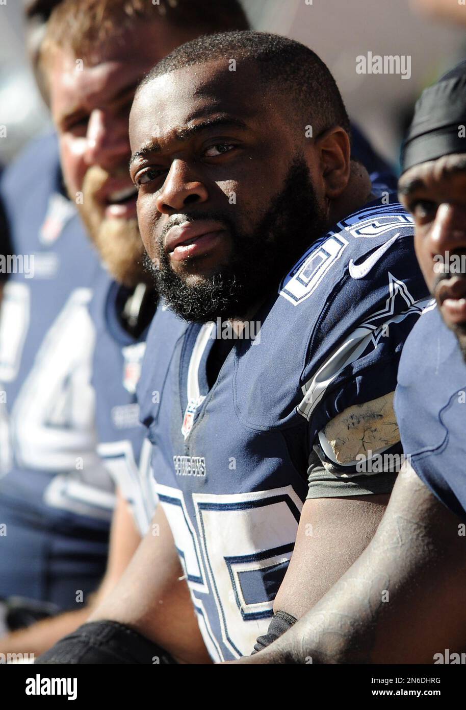 Dallas Cowboys guard (65) Ronald Leary on the bench during a game ...