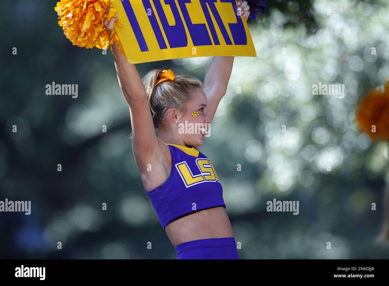 LSU cheerleaders perform before an NCAA college football game against ...