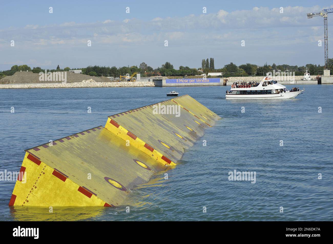 Movable underwater panels emerge from the lagoon Saturday, Oct. 12 ...