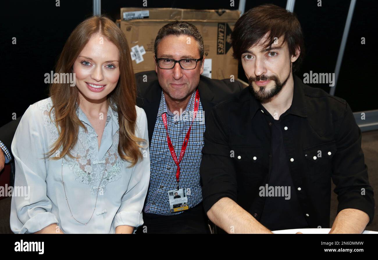 Carmi Zlotnik, center, Laura Haddock, left, and Blake Ritson pose ...