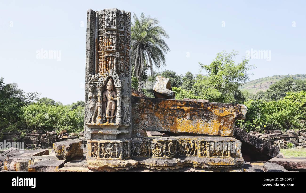 Ruined Carving Pillars of Dashavatar Vishnu Temple Premises, Pathari, Vidisha, Madhya Pradesh ...