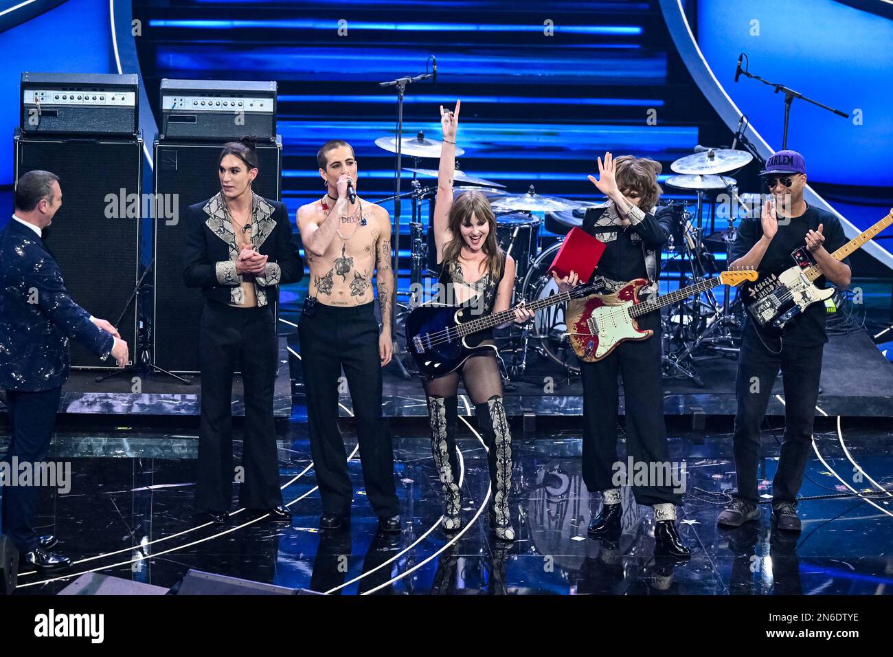 Sanremo, Italy 9th February 2023, Amadeus (Amedeo Sebastiani) , Torchio ...