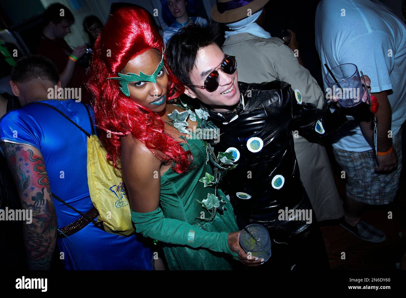 Guests mingle during the Hello Hero Cosplay Bash at the Hudson Terrace ...