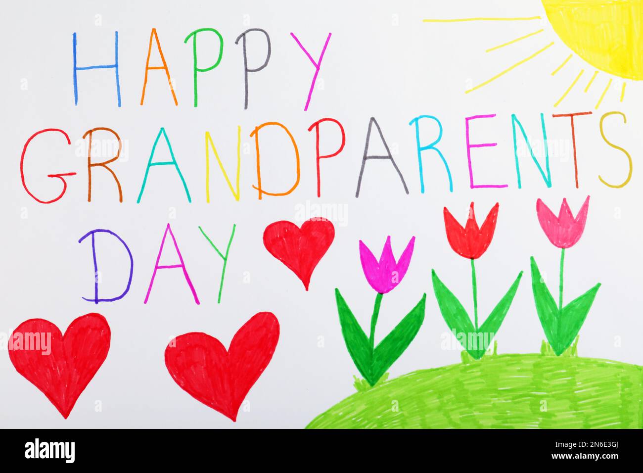Beautiful drawing with phrase Happy Grandparents Day, top view Stock ...