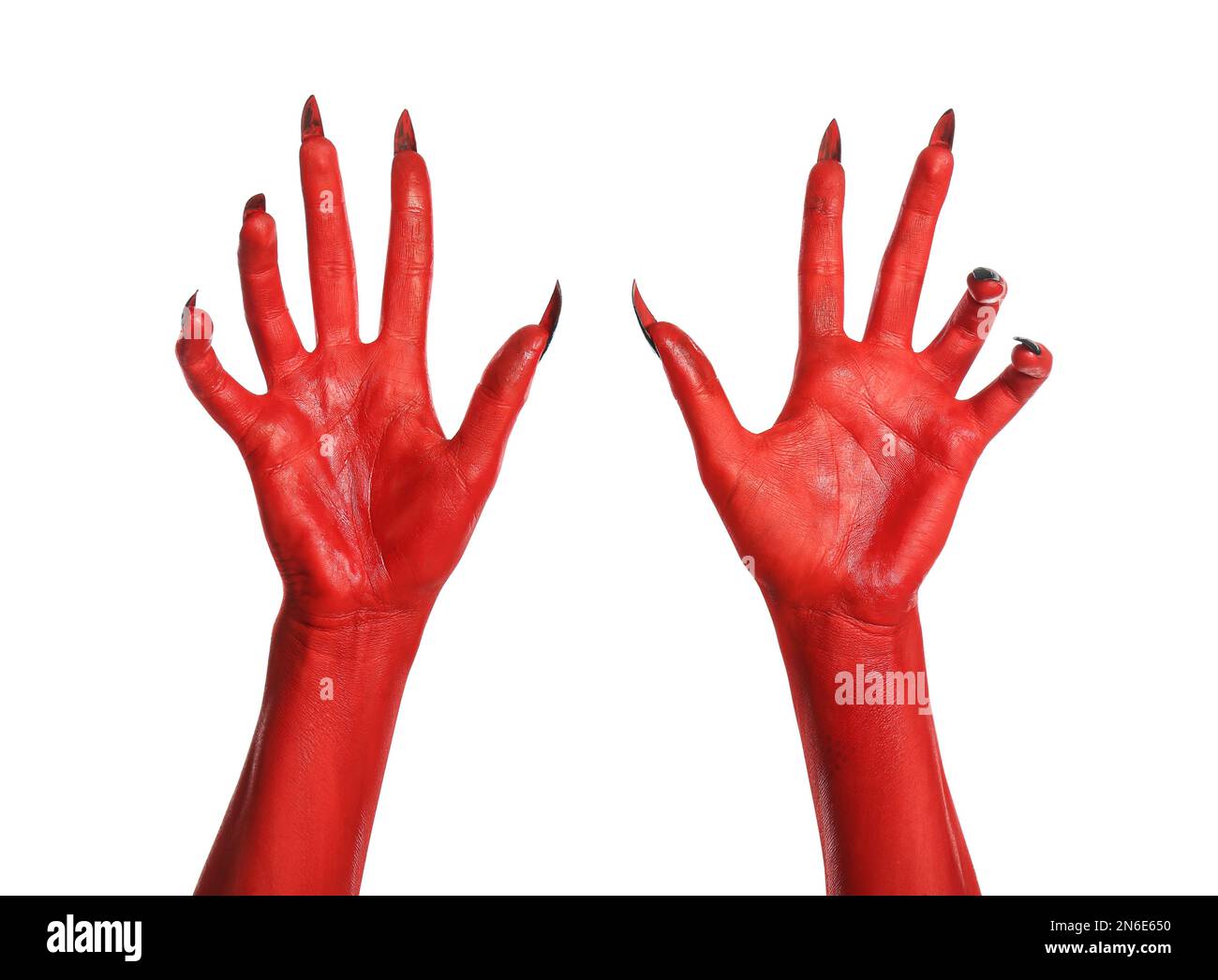 Scary monster on white background, closeup of hands. Halloween ...