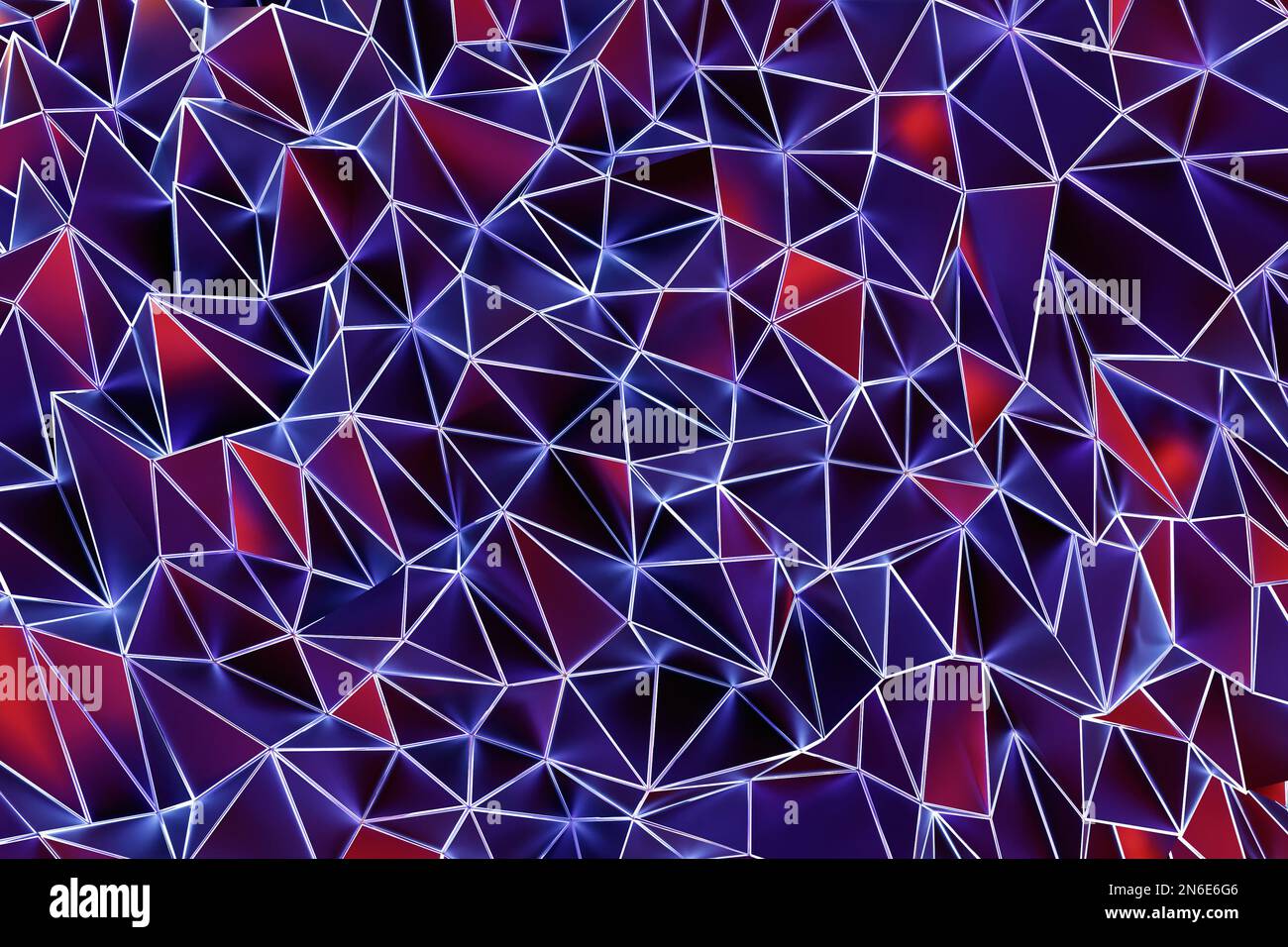 3D rendering. Red and purple pattern of triangles of different shapes ...