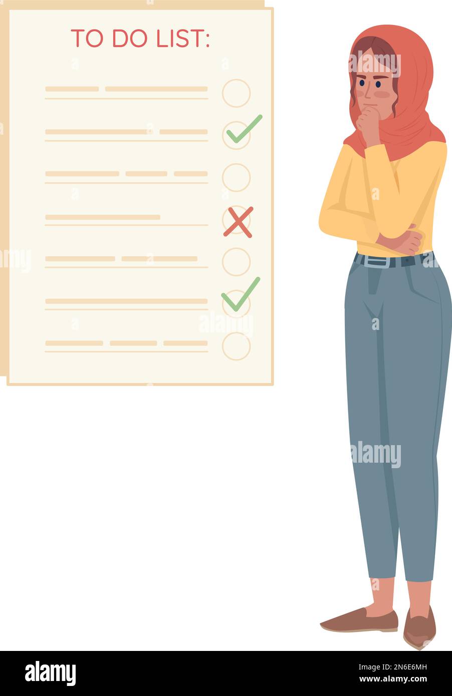 Thoughtful Woman Organizing Tasks In To Do List Semi Flat Color Vector