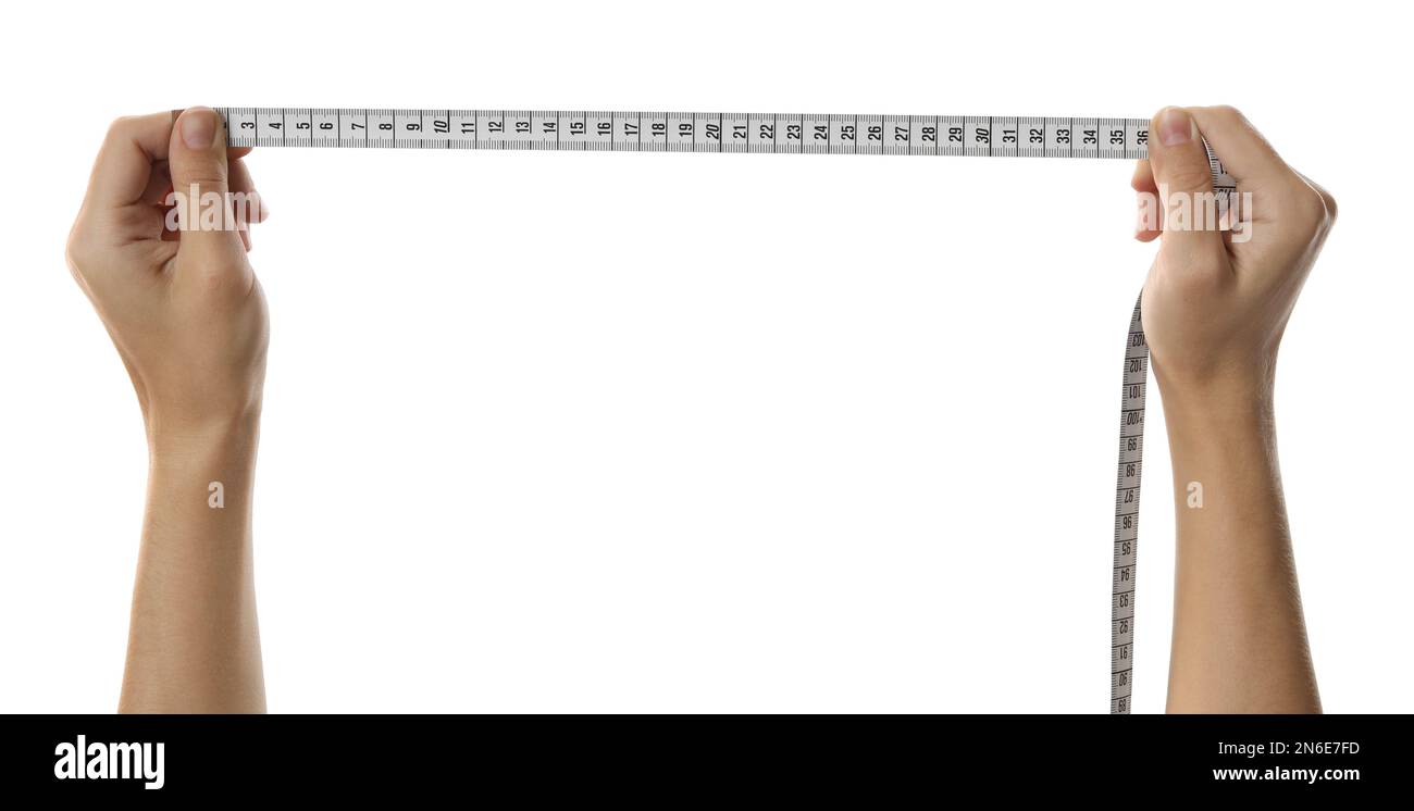 Measuring hand on ruler Cut Out Stock Images & Pictures - Alamy