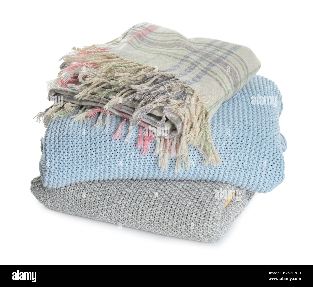 Different stylish soft plaids on white background Stock Photo - Alamy