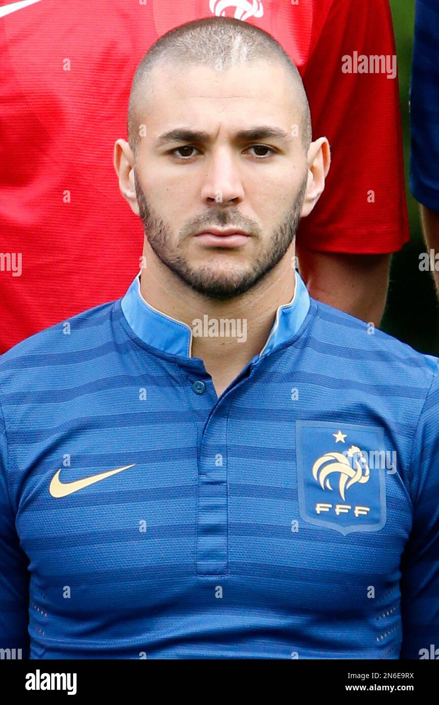 France's soccer forward Karim Benzema poses at the French national ...