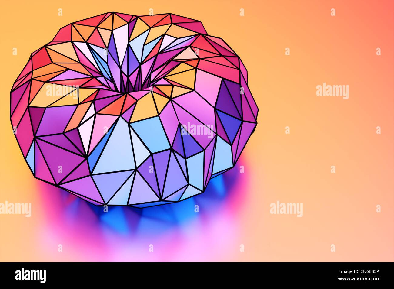 3D illustration of a colorful luminous torus shape on orange isolated ...