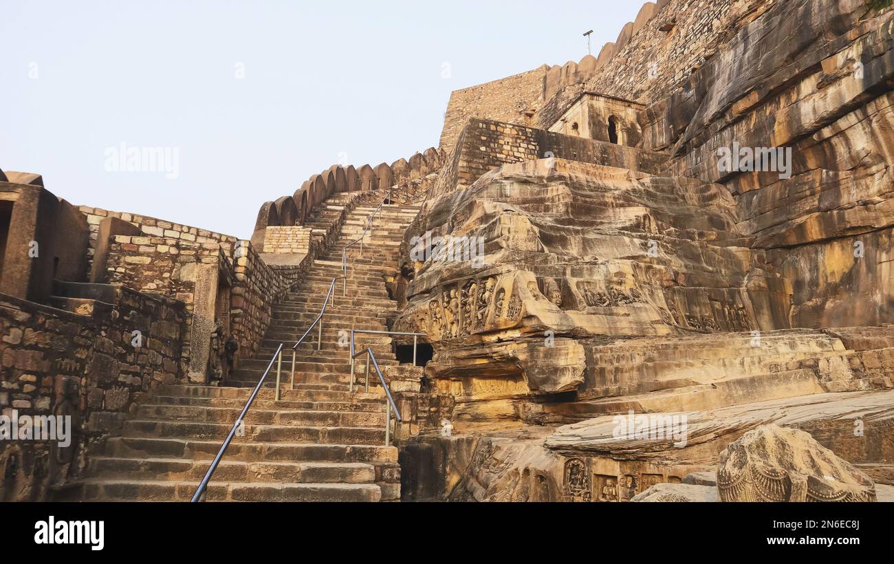 View of Stairs for the Nilkanth Temple, Kalinjar Fort, Banda, Uttar ...