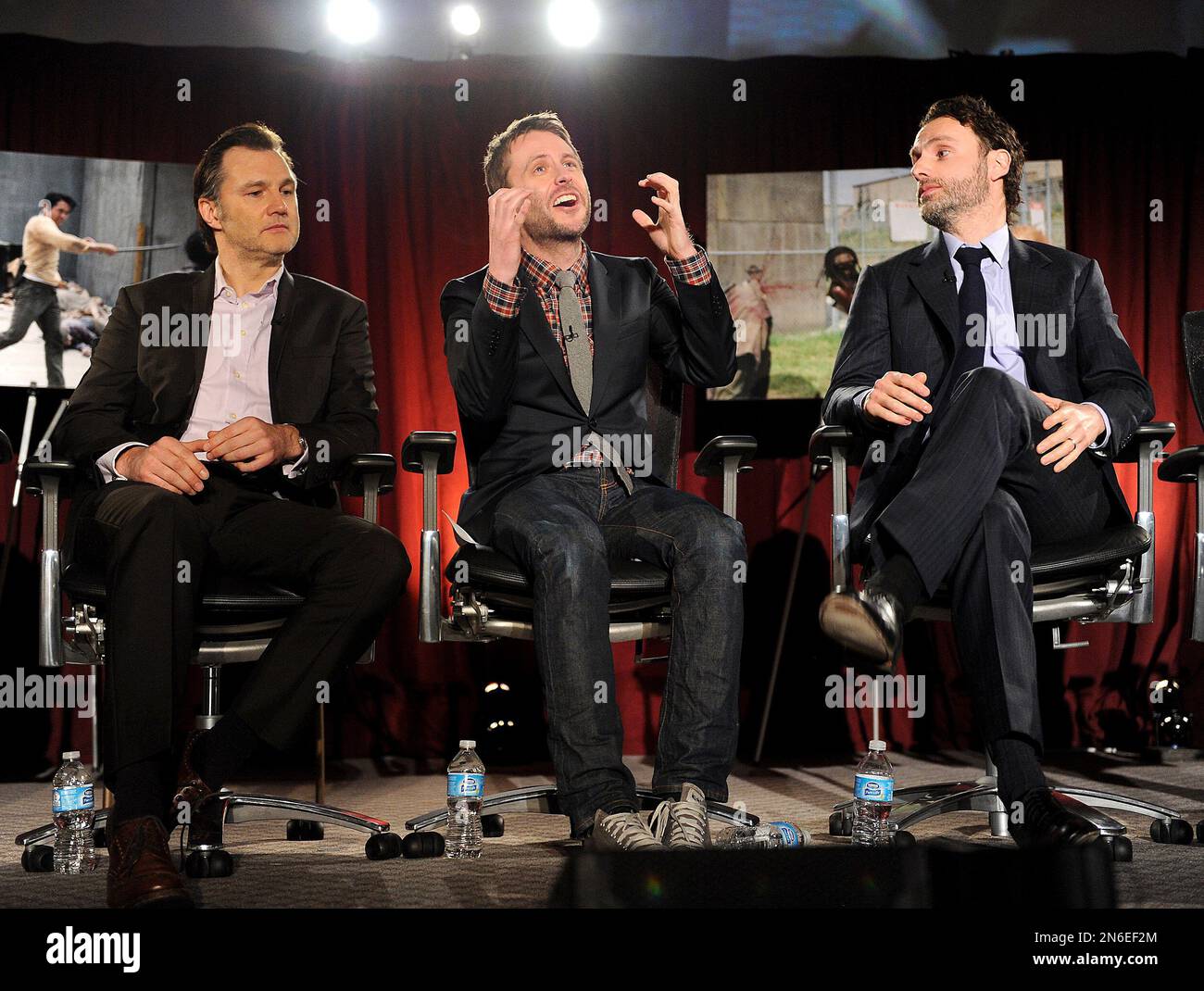 NORTH HOLLYWOOD, CA - FEBRUARY 5: (L-R) Actor David Morrissey, moderator and host of "Talking ...