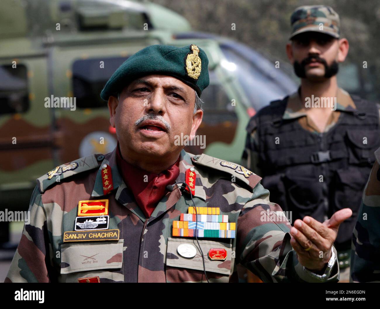 Indian army commander Lt. Gen. Sanjiv Chachra, addresses a news ...