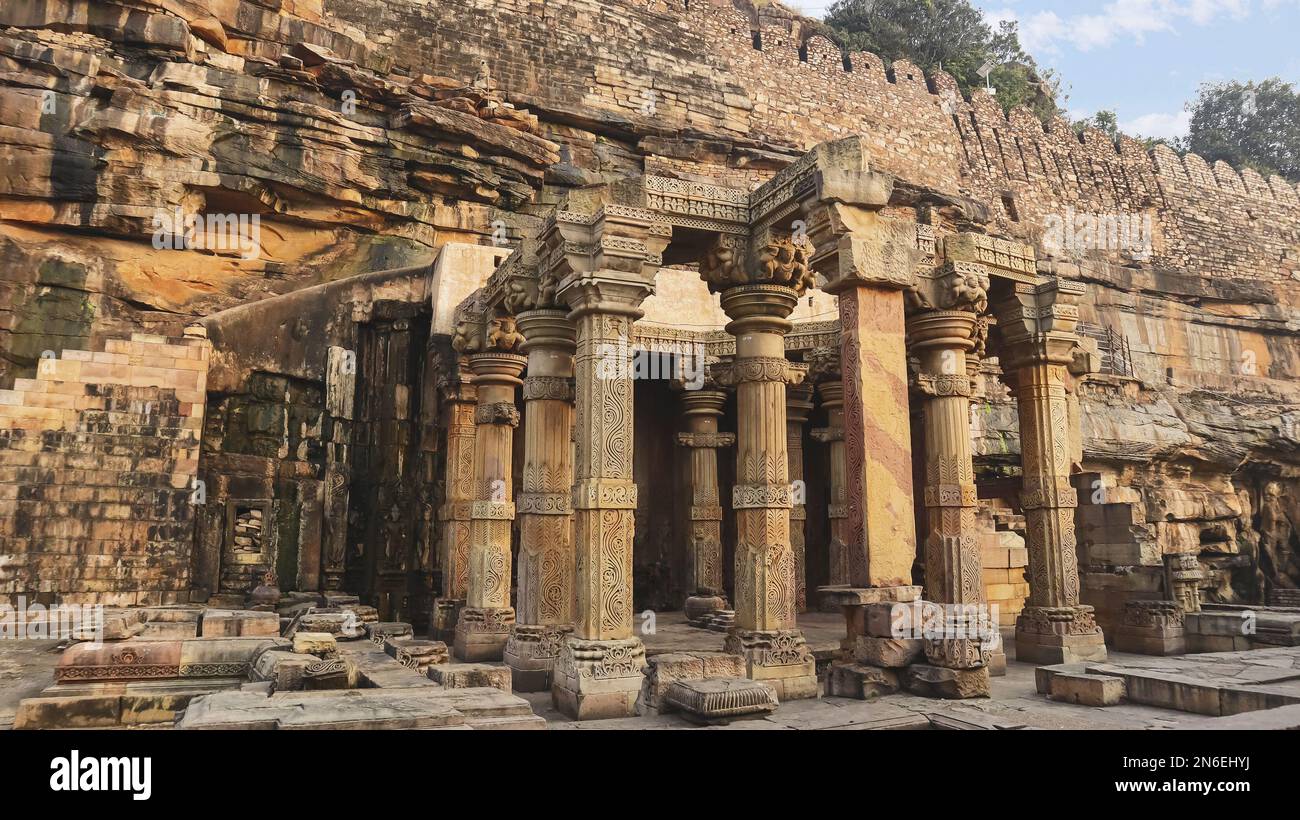 Carving Pillars of Nilkanth Temple, Kalinjar Fort, Banda, Uttar Pradesh ...