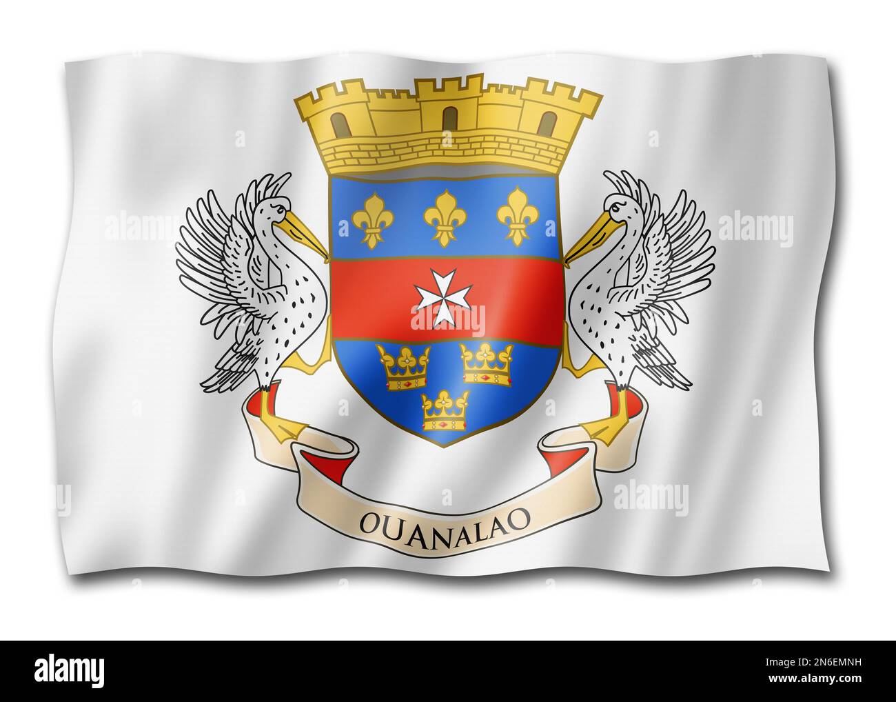 Saint Barthelemy flag, Overseas Territories of France. 3D illustration ...