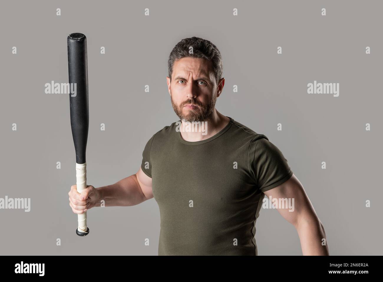 photo of angry aggressive man hold bat. angry man threatening. angry ...