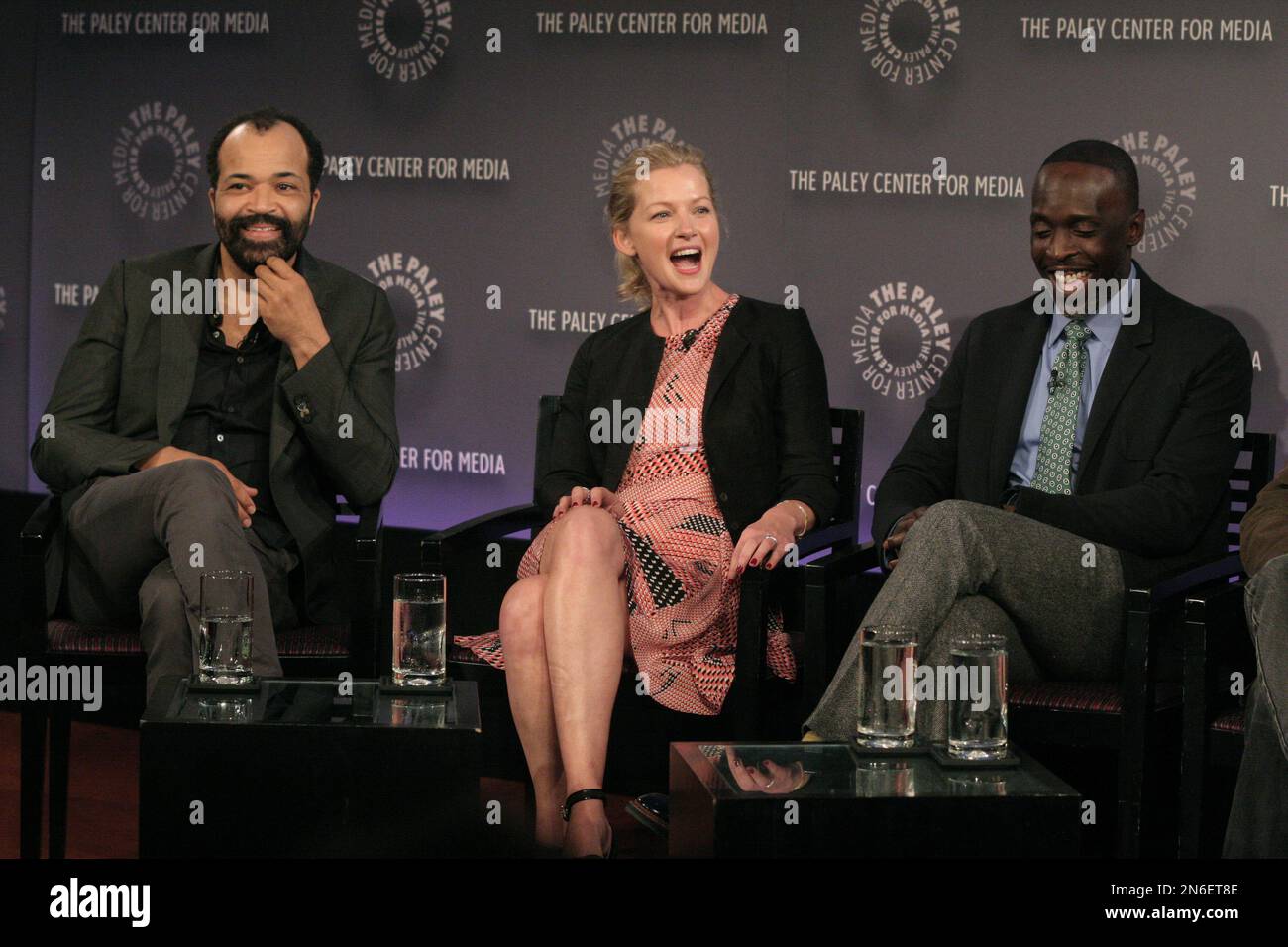 From left, actors Jeffrey Wright, Gretchen Mol and Michael Kenneth ...