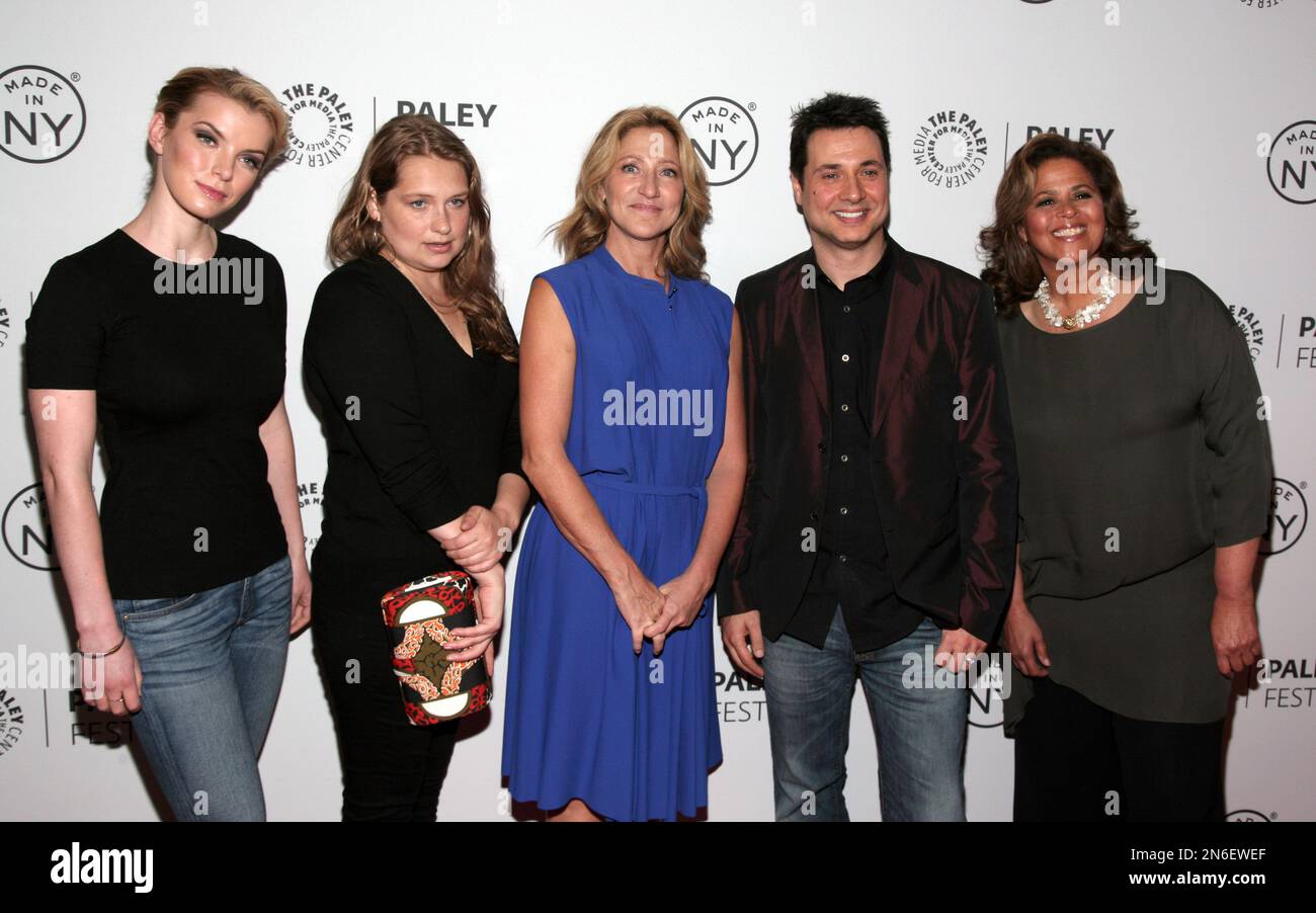 From left, actors Betty Gilpin, Merritt Weaver, Edie Falco, Adam ...