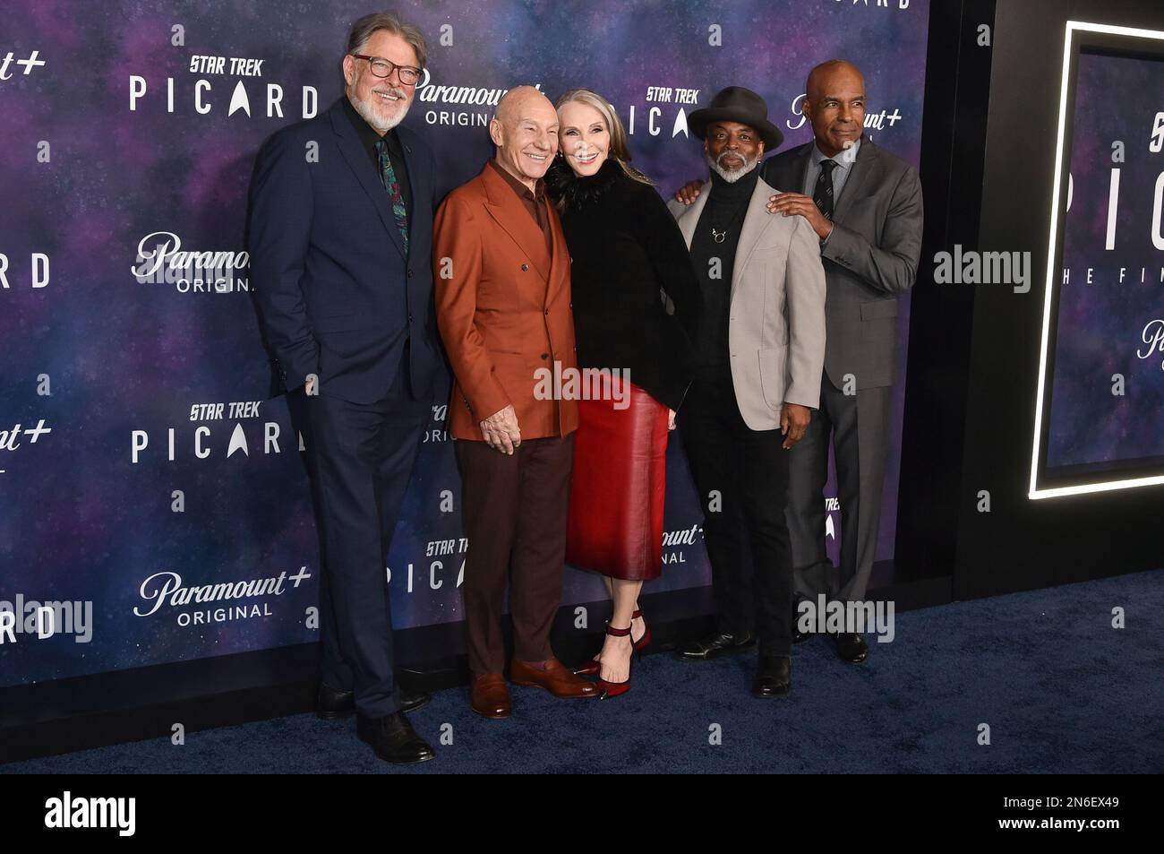 Jonathan Frakes, from left, Patrick Stewart, Gates McFadden, Le Var ...