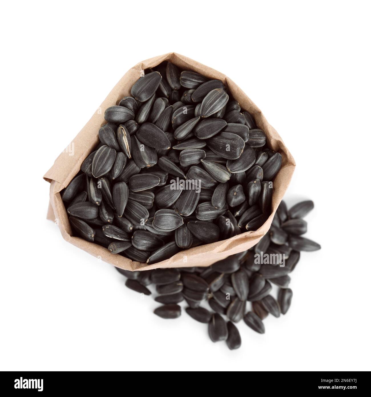 Sunflower seeds in bag on white background, top view Stock Photo - Alamy